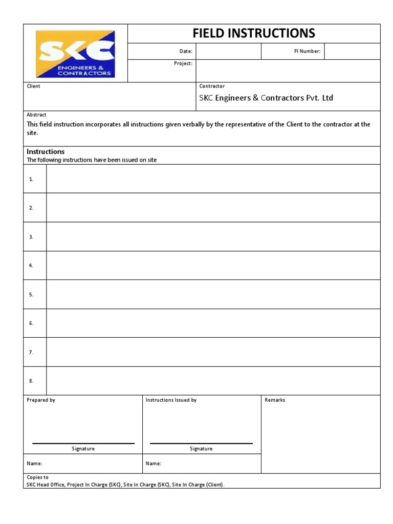 Field Instructions: SKC Engineers & Contractors Pvt. LTD | PDF | Art