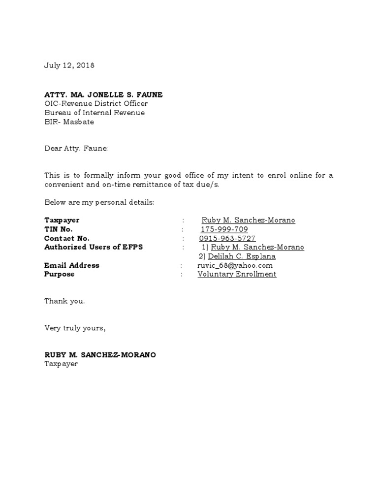 Letter of Intent To BIR | PDF