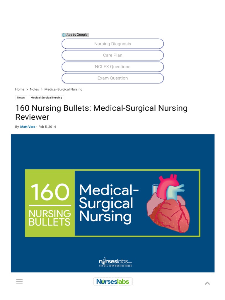 160 Nursing Bullets: Medical-Surgical Nursing Reviewer: Nursing ...
