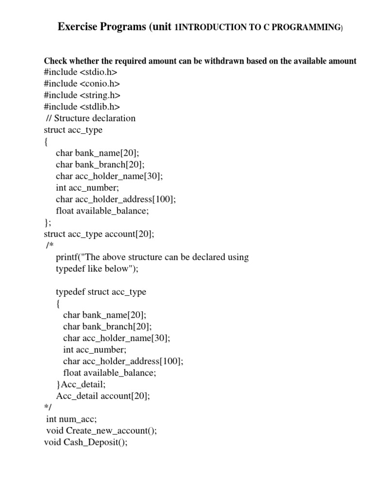 Exercise Programs (Unit 1 C Programming) | PDF | Area | Elementary Geometry