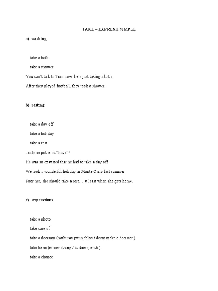 Take - Expresii Simple A) - Washing | PDF | Home & Garden