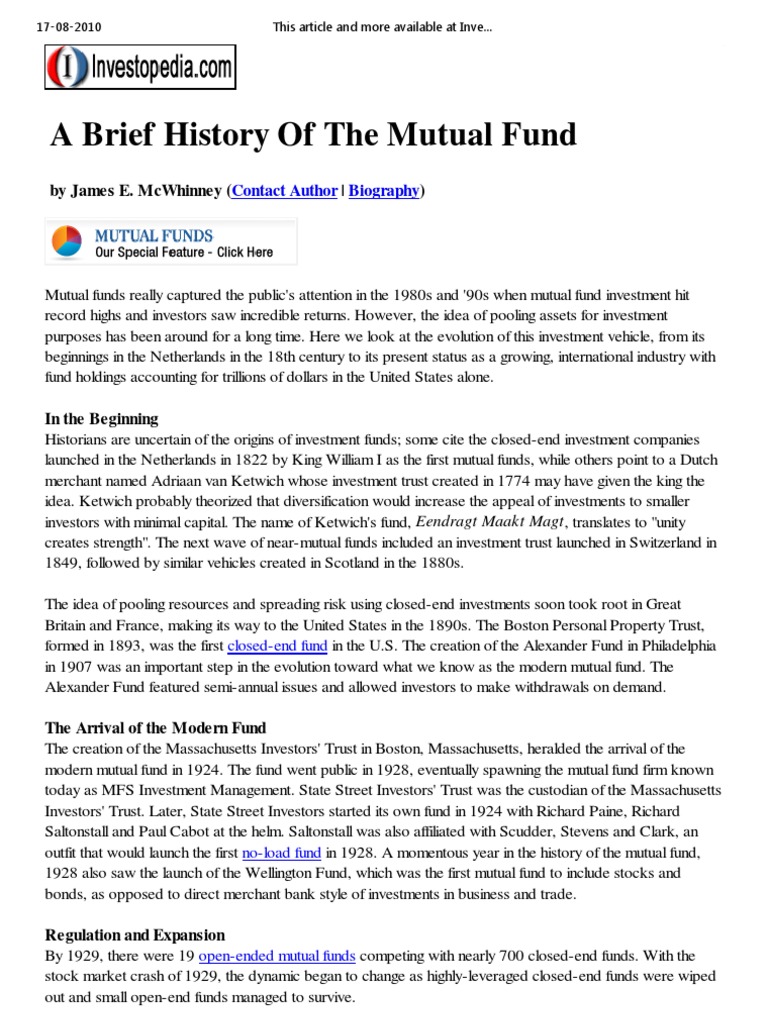 Brief History of Mutual Funds | PDF | Mutual Funds | The Vanguard Group