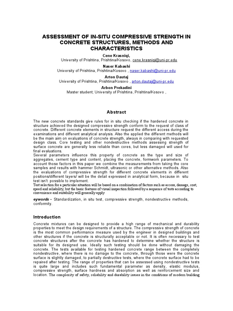 Assessment of In-Situ Compressive Strength in Concrete Structures ...