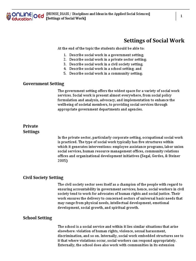 The Various Settings of Social Work and Their Unique Roles in Serving ...