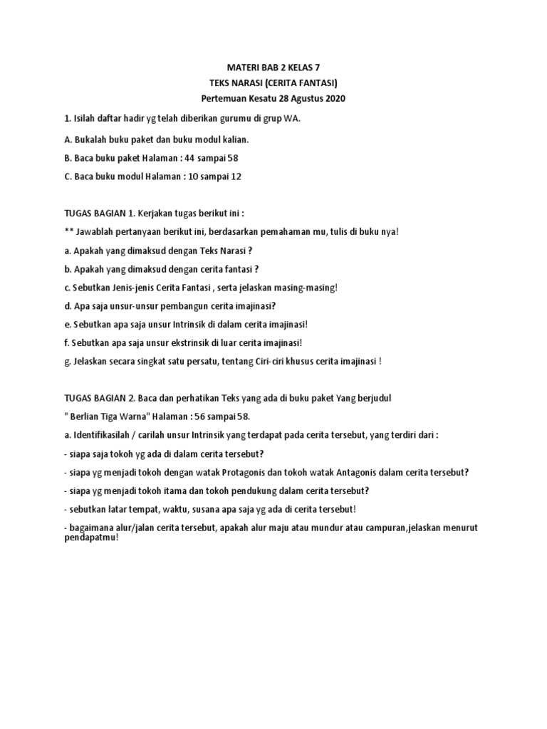 P1. Kelas 7 Materi Bab 2 Cerita Fantasi | PDF