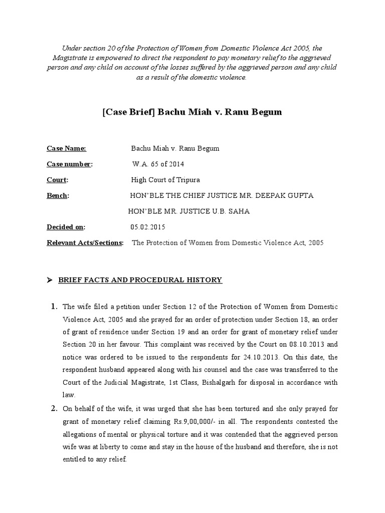 Brief - Bachu Miah V Ranu Begum | PDF | Magistrate | Separation Of Powers