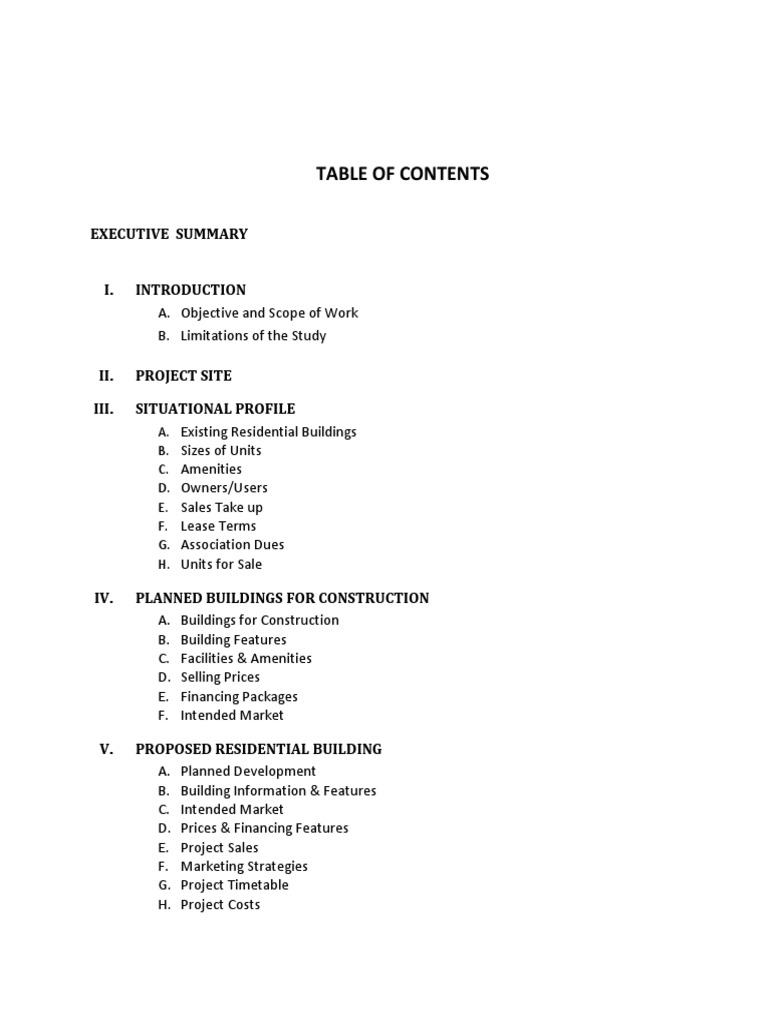 Feasibility Study Table of Contents | PDF