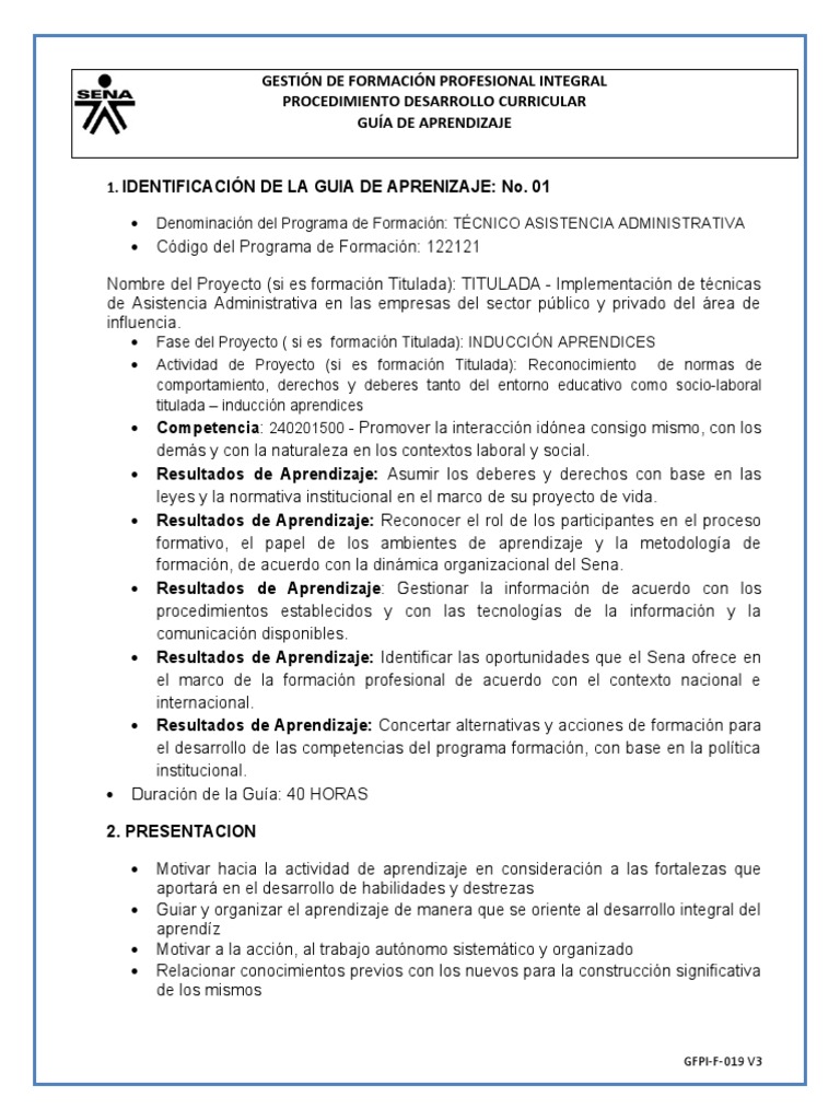 GUIA No.1 GFPI-F-019 - Formato - Guia - de - Aprendizaje - INDUCCIÓN | PDF | Aprendizaje ...