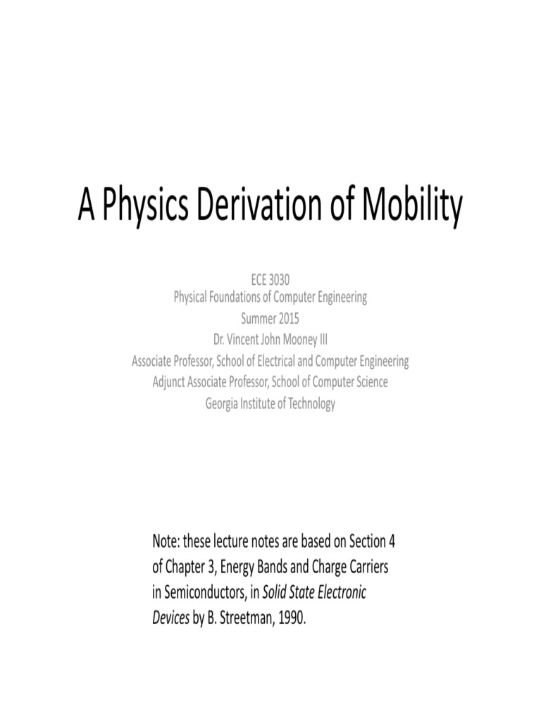 A Physics Derivation of Mobility | PDF | Electric Field | Doping ...