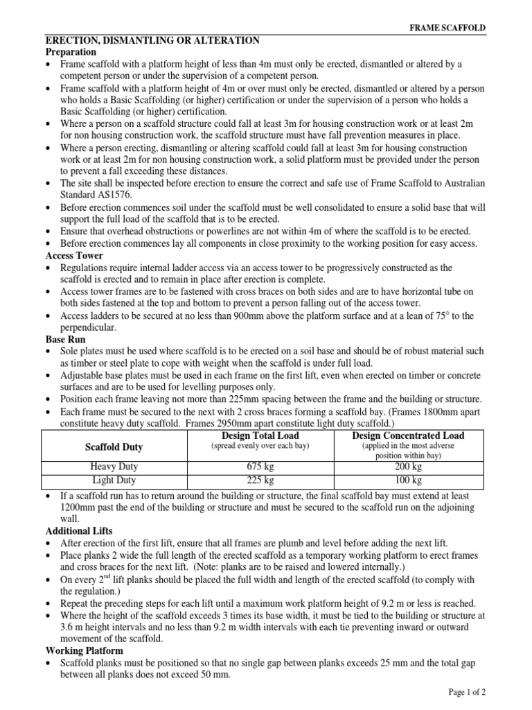 Frame Scaffold Erection Guide | PDF | Scaffolding | Framing (Construction)