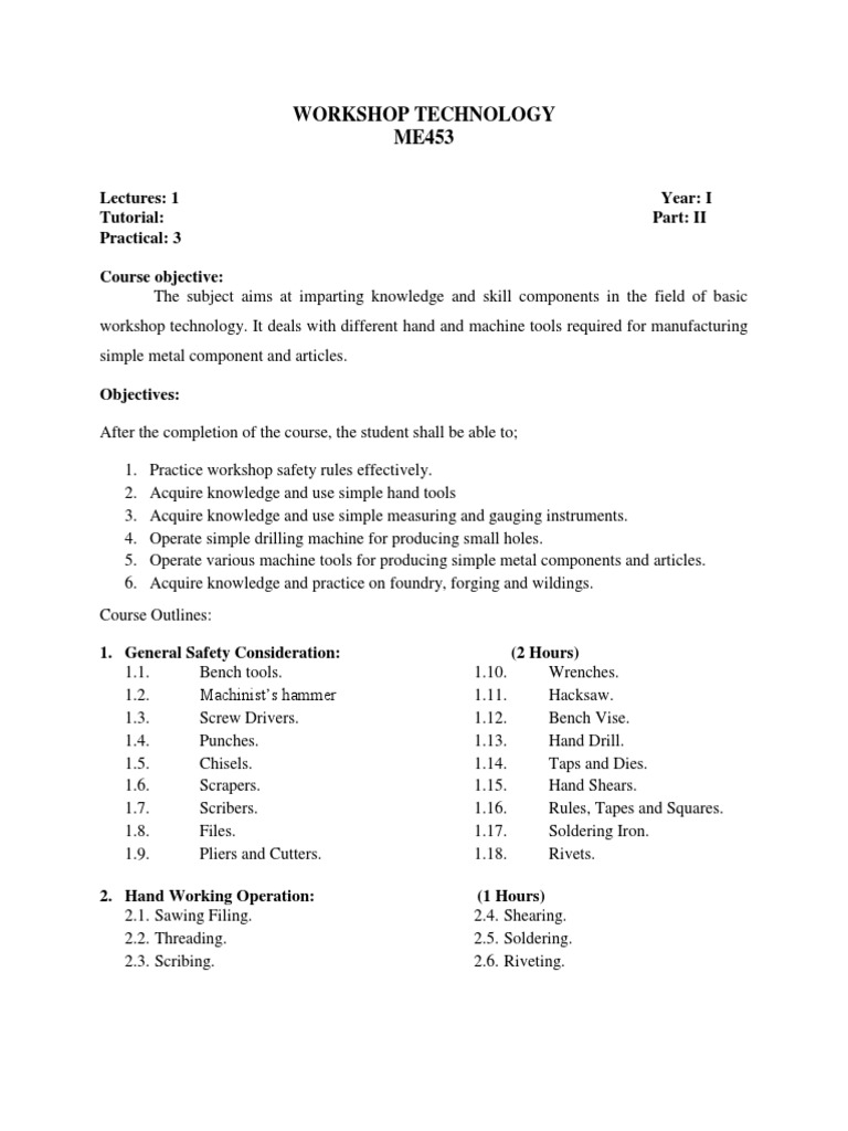 Syllabus Workshop Technology Me453 Pdf Grinding Abrasive Cutting