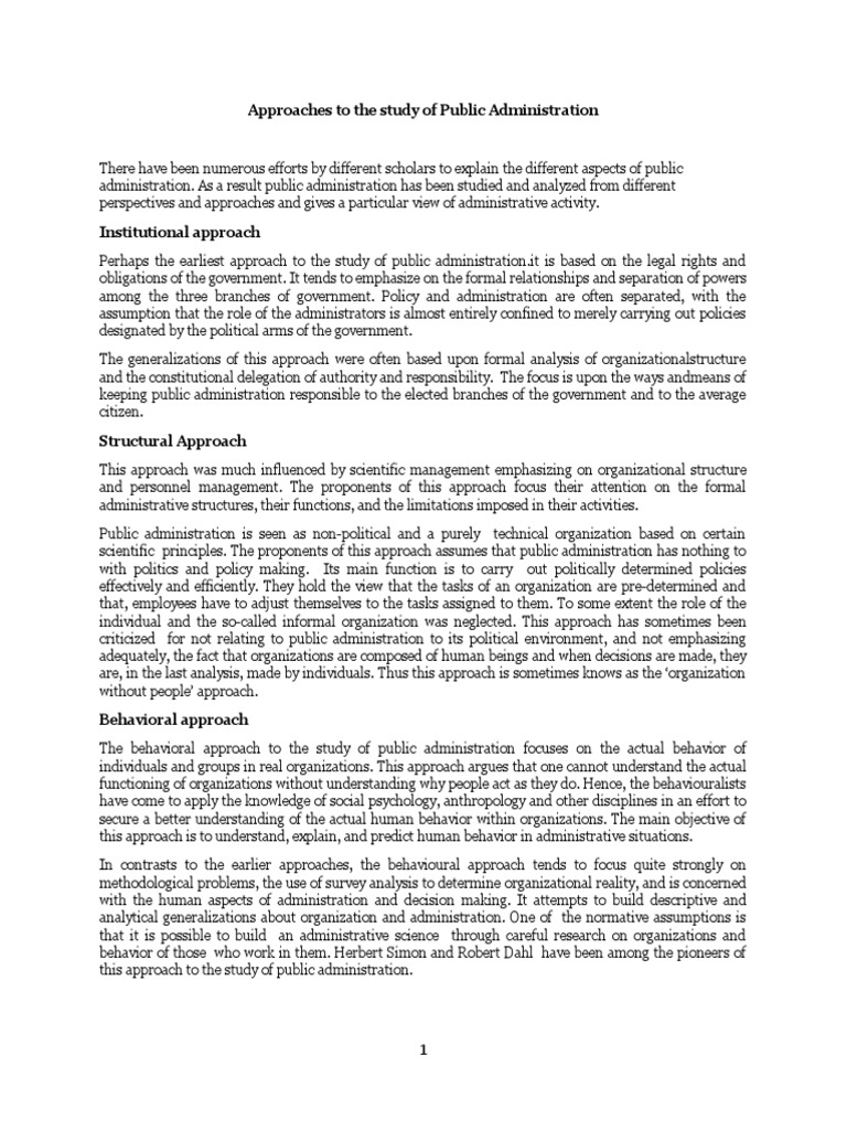 Major Approaches in Public Administration | PDF | System | Public Choice