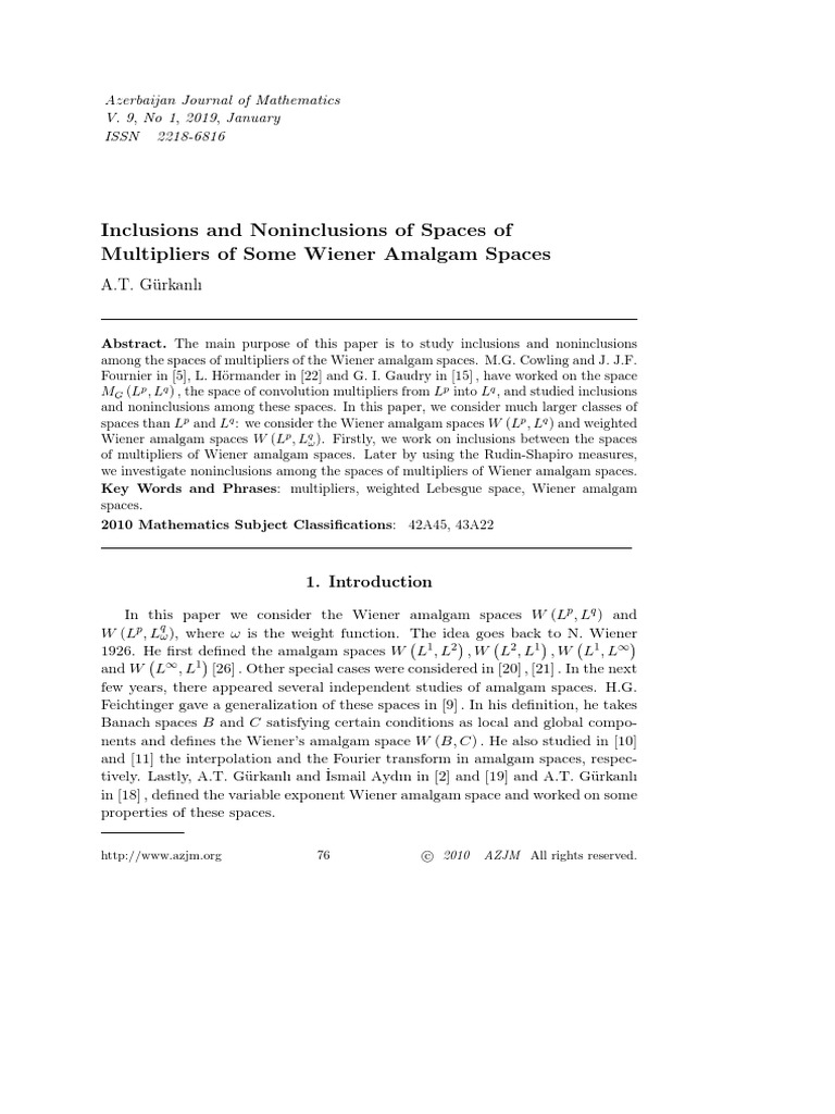 Inclusions in Wiener Amalgam Spaces | PDF | Convolution | General Topology