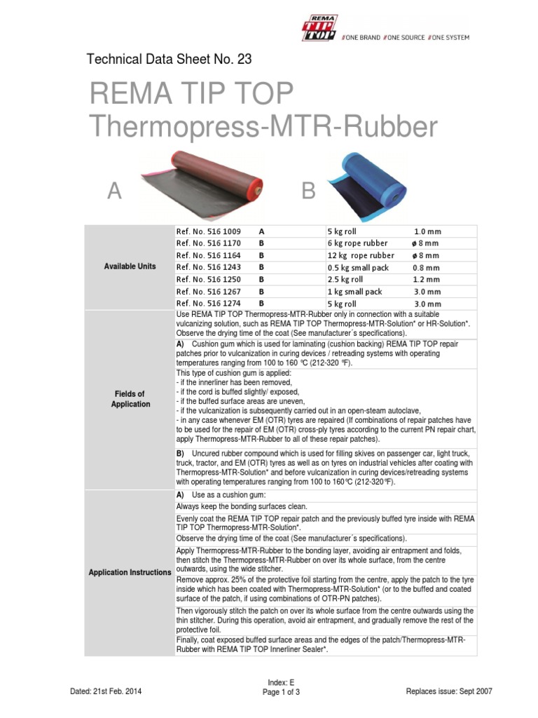 Thermopress MTR Rubber - REMA TIP TOP | PDF | Natural Rubber | Tire