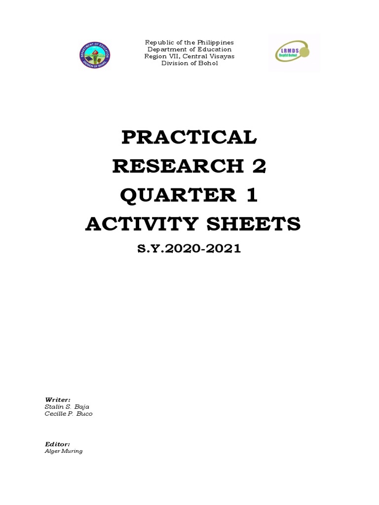 Practical Research 2 Quarter 1 Activity Sheets | PDF | Quantitative Research | Statistics