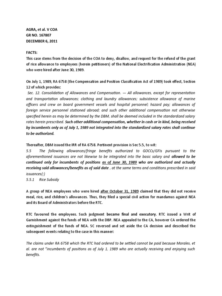 AGRA, Et Al. V COA GR NO. 167807 DECEMBER 6, 2011 Facts | Download Free PDF | Mandamus ...