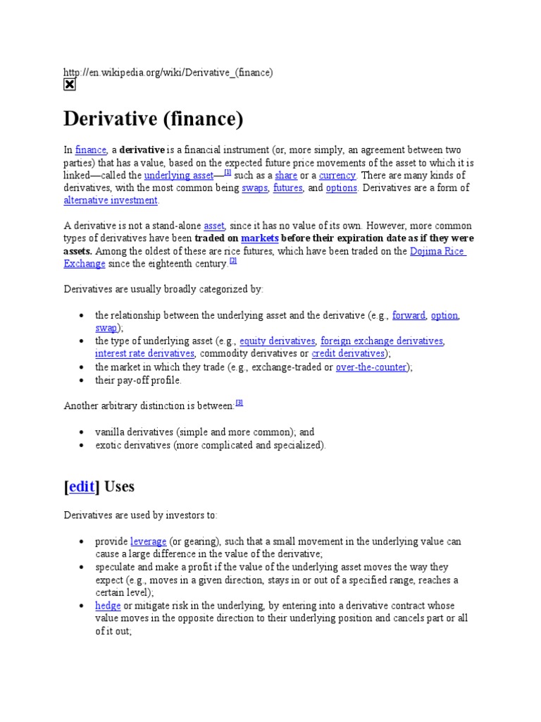 Derivative (Finance) : Uses | PDF | Derivative (Finance) | Futures Contract
