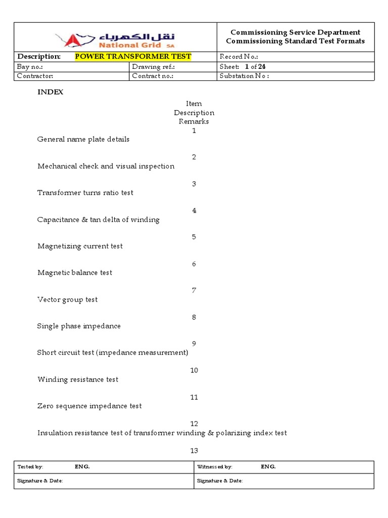 Commissioning Service Department Commissioning Standard Test Formats ...