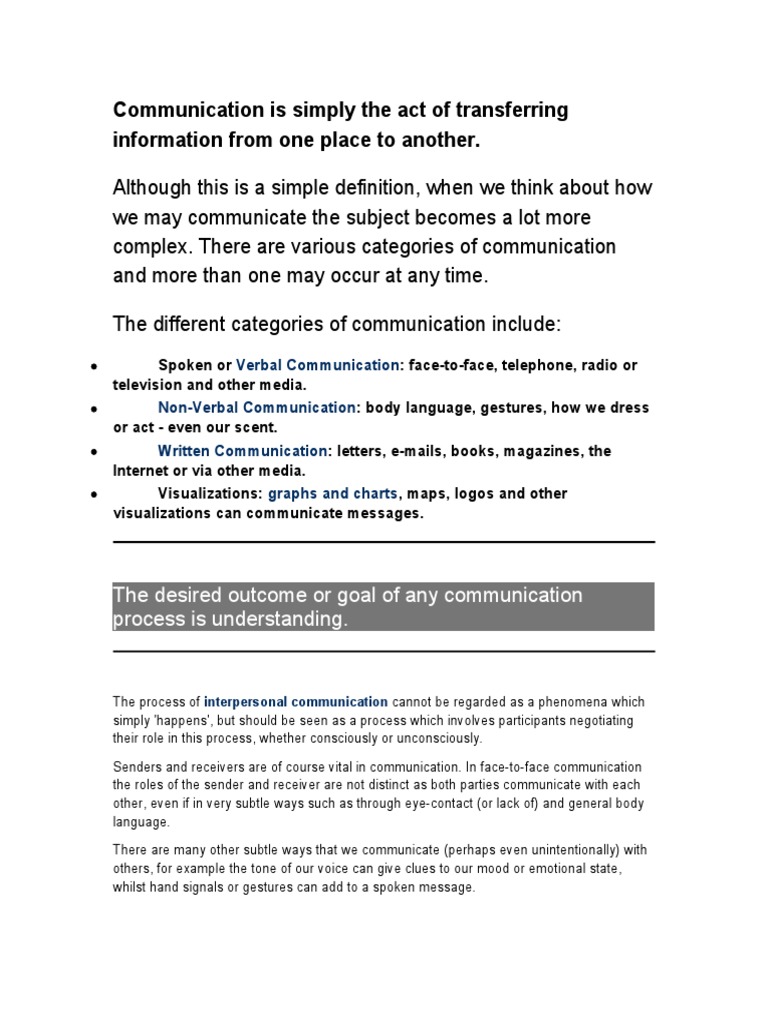 Communication Is Simply The Act of Transferring Information From One ...