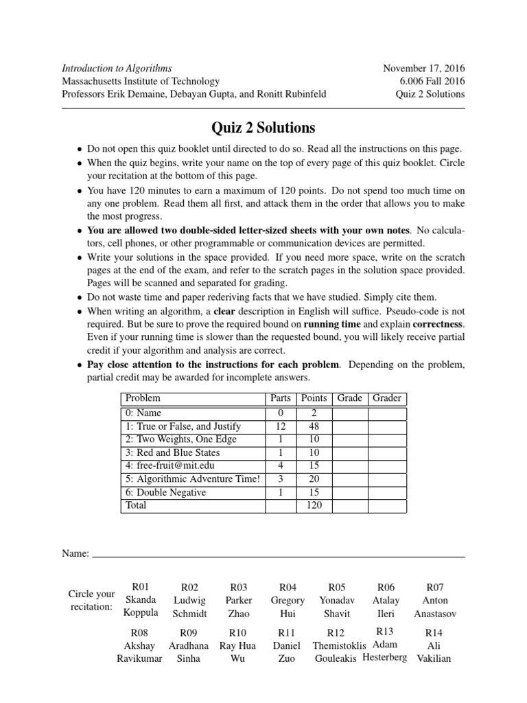 Quiz 2 Solutions | PDF | Theoretical Computer Science | Discrete Mathematics