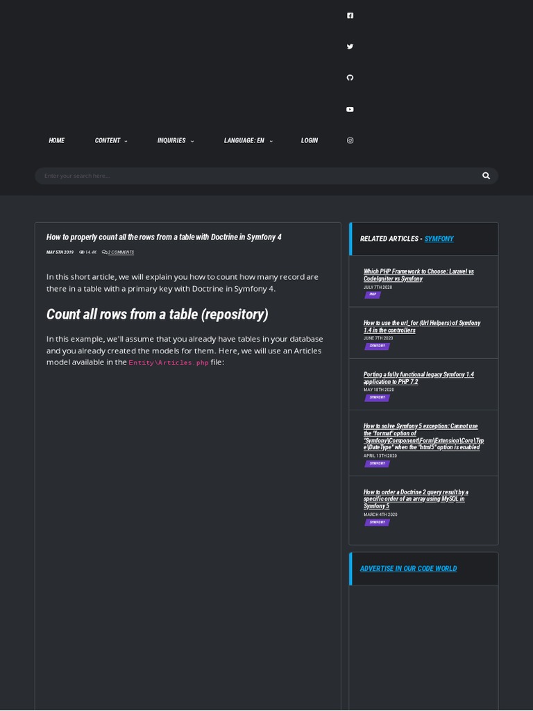 Ourcodeworld How To Properly Count All The Rows From A Table With Doctrine In Symfony 4 Pdf