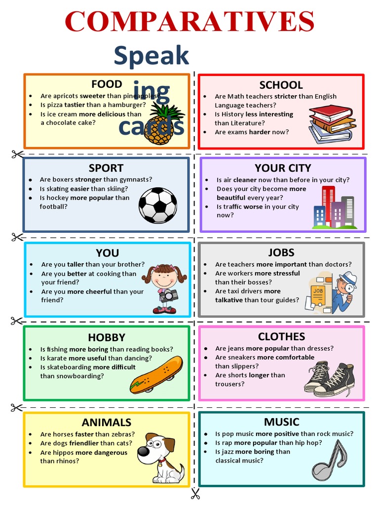 Comparatives Speaking Cards for Adults | PDF