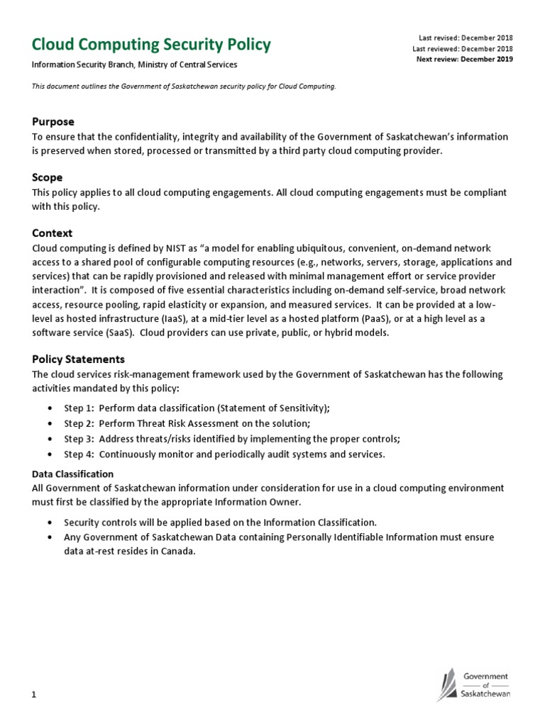 Cloud Computing Security Policy: Purpose | PDF | Cloud Computing | Information Security