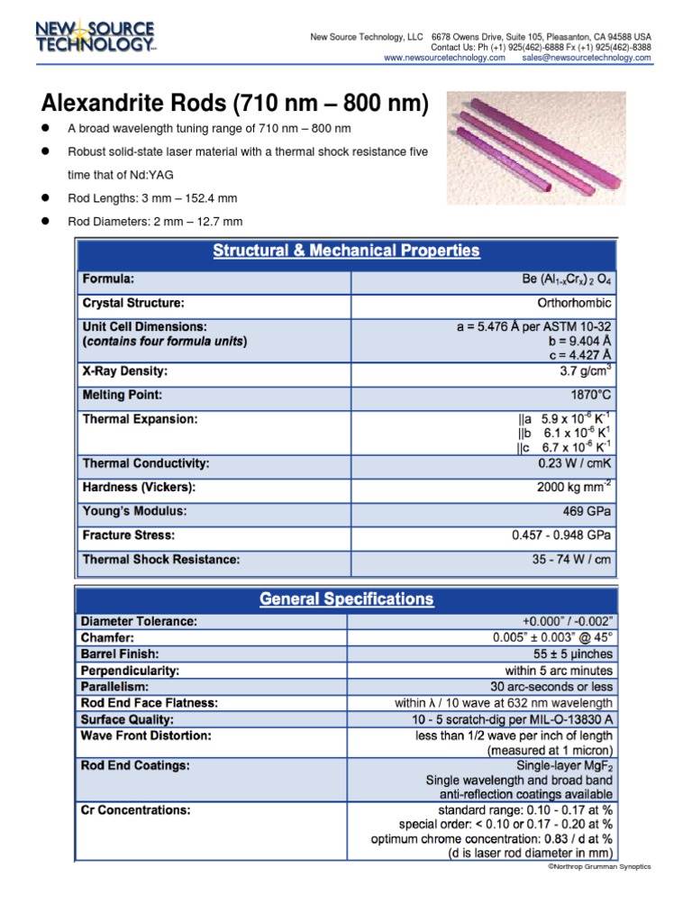 Alexandrite Rods 710 NM 800 NM by New Source Technology PDF | PDF