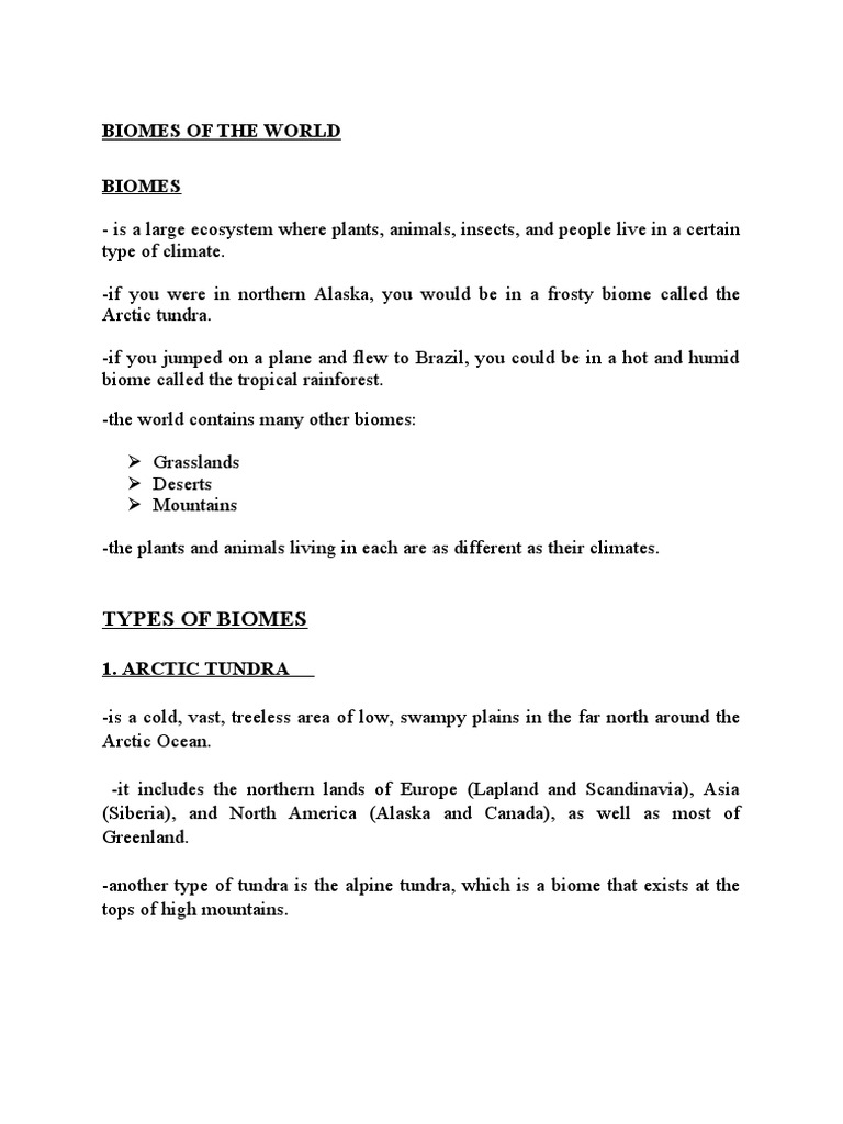 Handout - Biomes of The World | PDF | Rainforest | Grassland