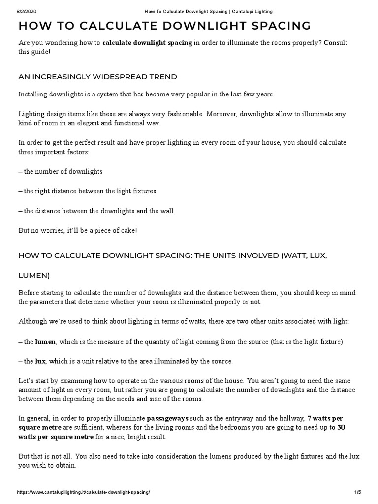 Downlight Spacing Calculation Guide | PDF | Lighting | Light