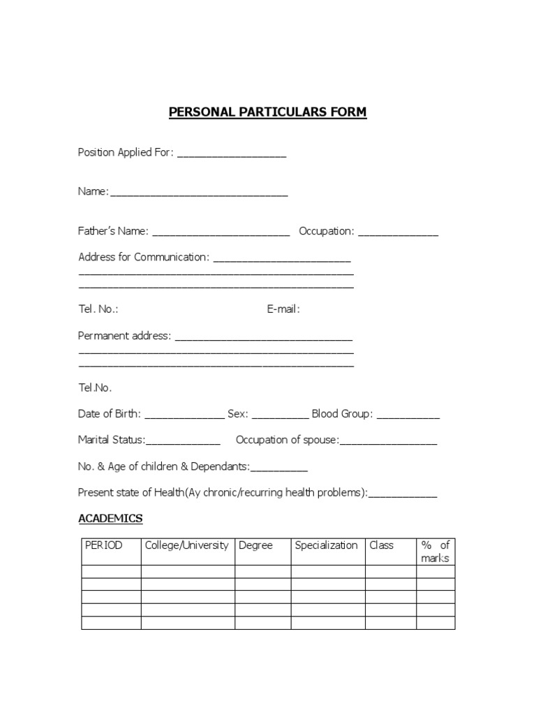 Candidate Personal Details Form PDF | PDF | Employment | Behavior ...