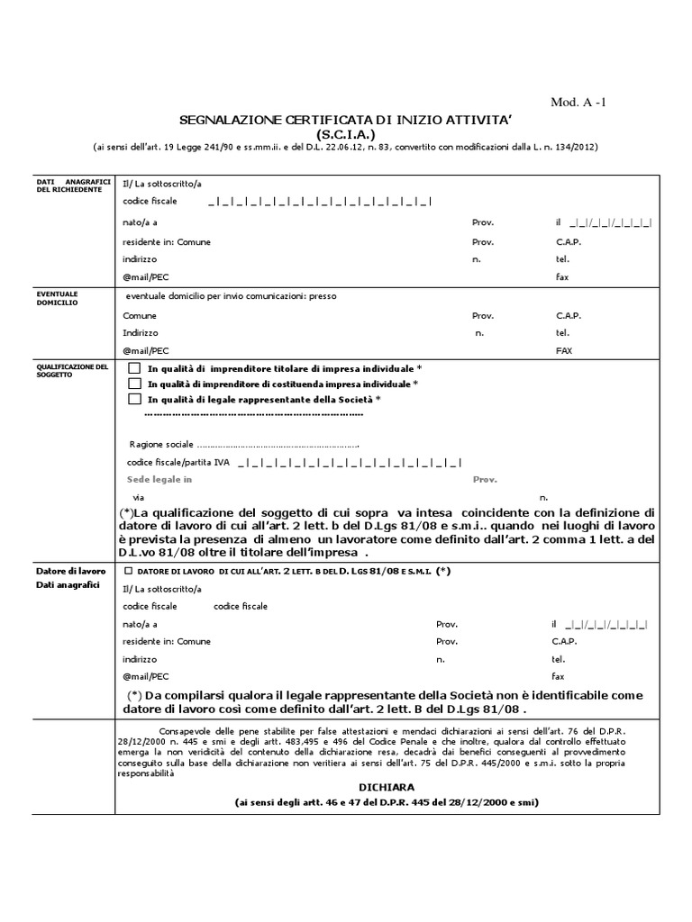 Modello SCIA A-1 | PDF