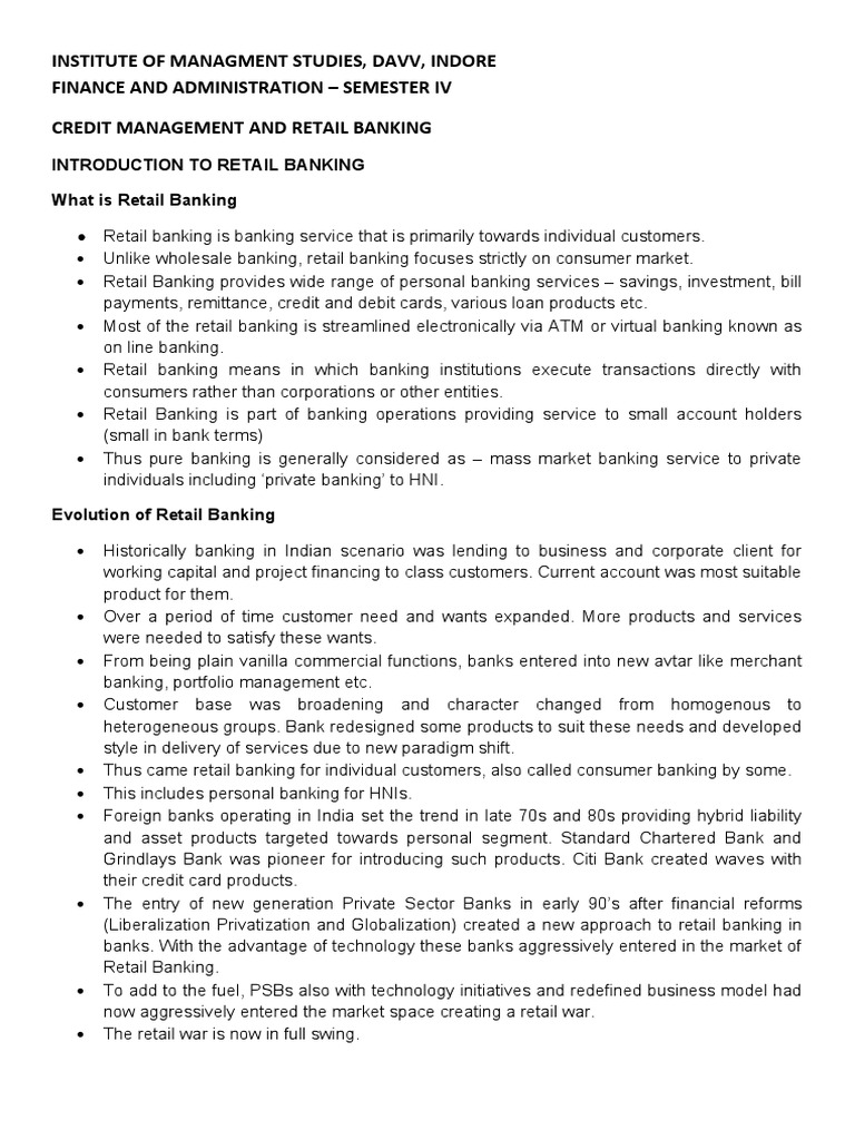 Introduction To Retail Banking | PDF | Banks | Retail