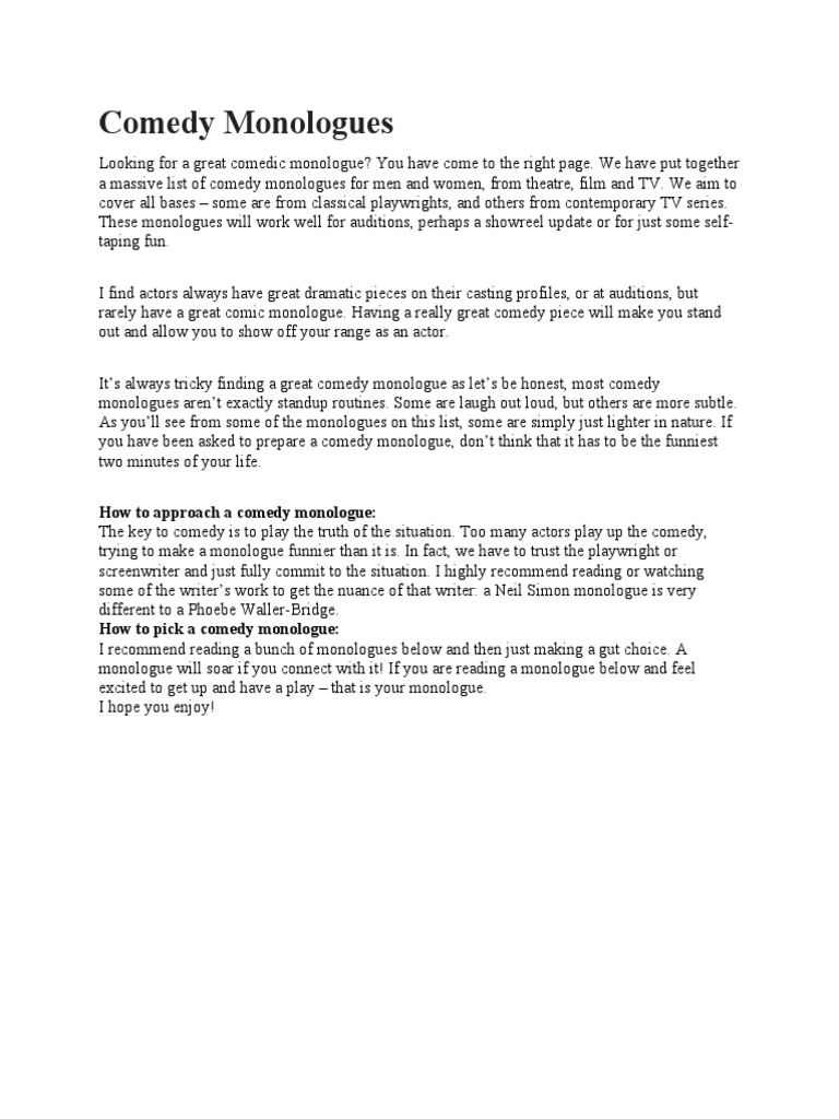 Comedy Monologues | PDF