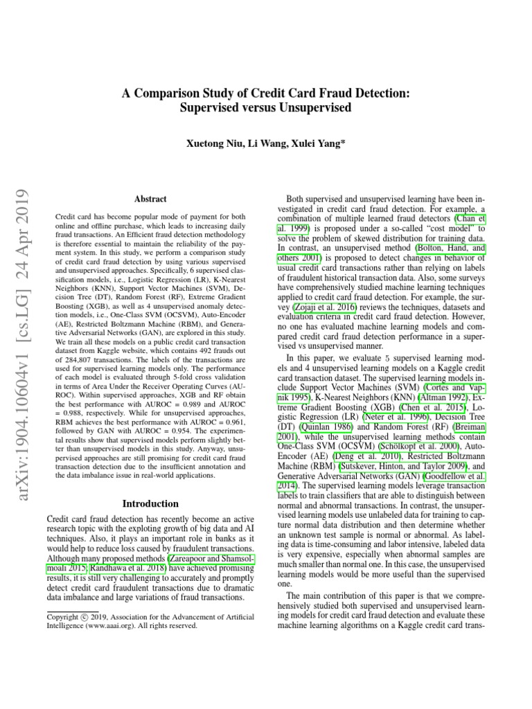 A Comparison Study of Credit Card Fraud Detection - Supervised Versus Unsupervised | PDF ...