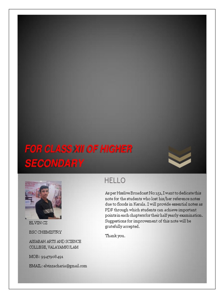 Hsslive XII Quick Notes For Half Yera Exam Elvin | PDF | Electrolyte ...