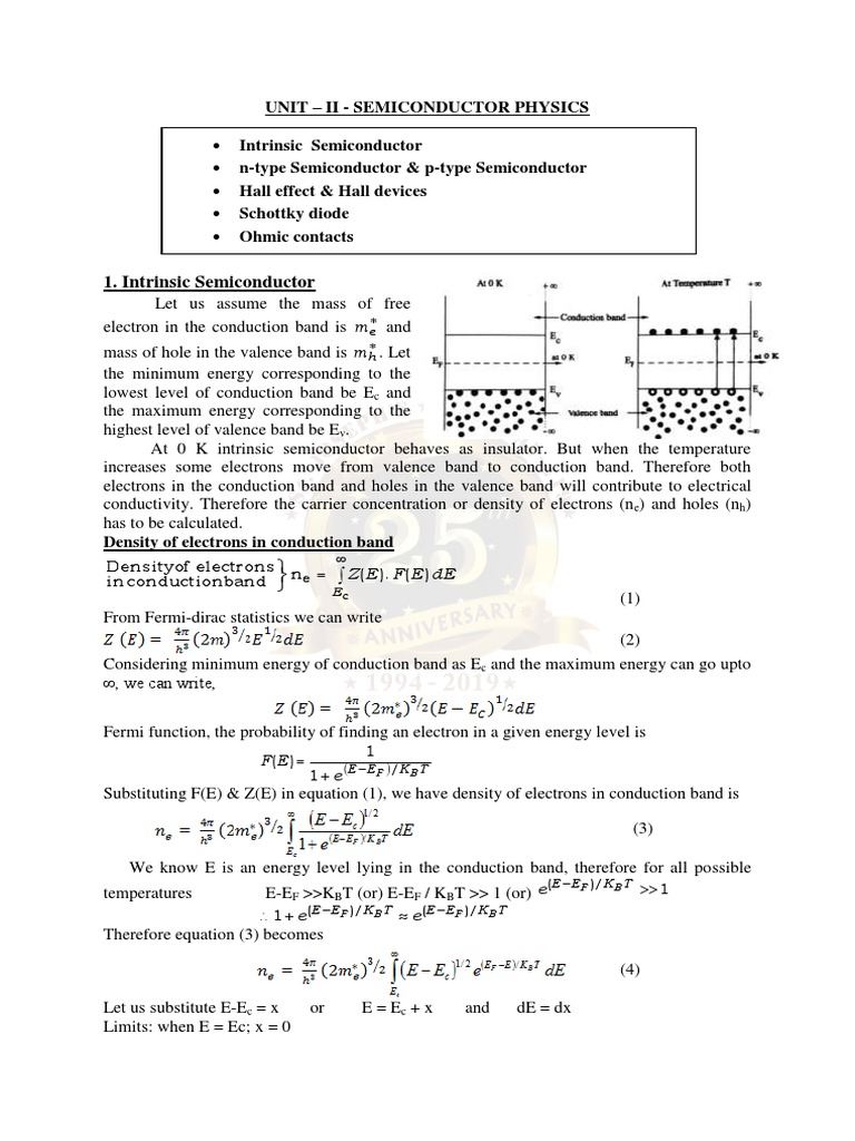 Intrinsic Semiconductor: Unit - Ii - Semiconductor Physics | PDF | P–N Junction | Electrical ...