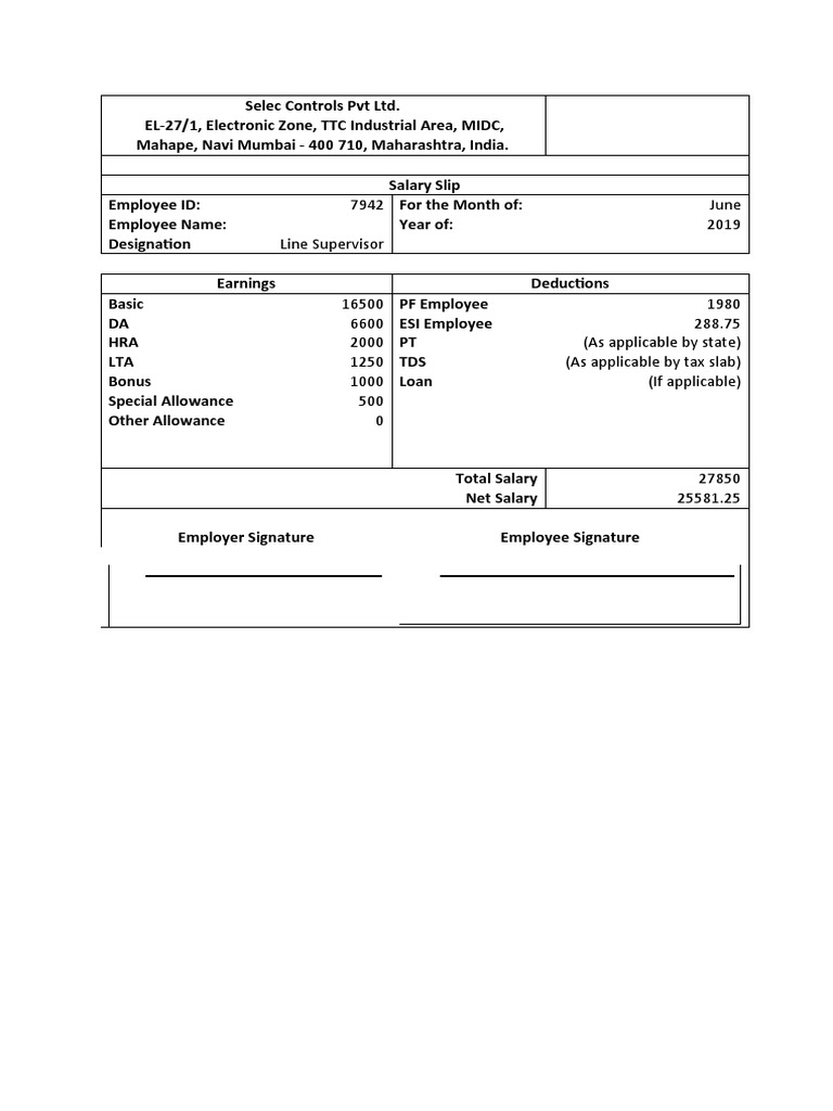 Salary Slip Format | PDF