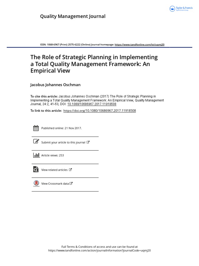 The Role of Strategic Planning in Implementing A Total Quality ...