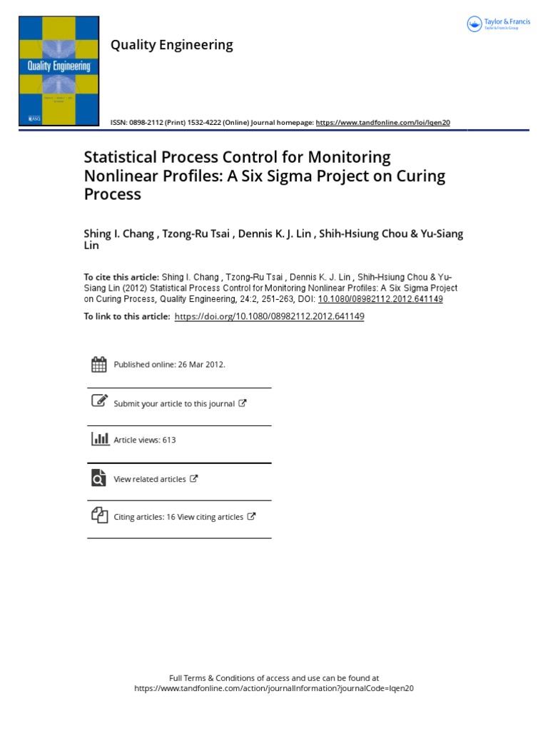 Statistical Process Control For Monitoring Nonlinear Profiles A Six Sigma Project On Curing ...