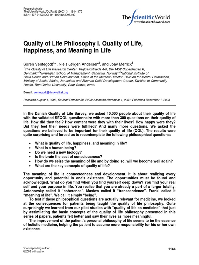 Quality of Life | PDF | Meaning Of Life | Quality Of Life
