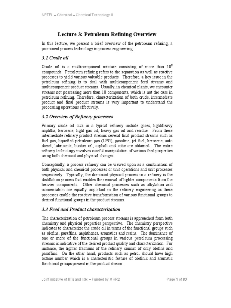 Lecture 3: Petroleum Refining Overview: 3.1 Crude Oil | PDF | Oil ...