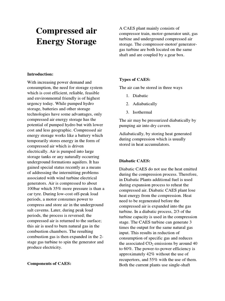 Compressed Air Energy Storage System | PDF | Energy Storage | Gas Turbine