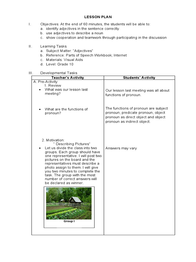 Adjective Lesson Plan | PDF | Adjective | Lesson Plan