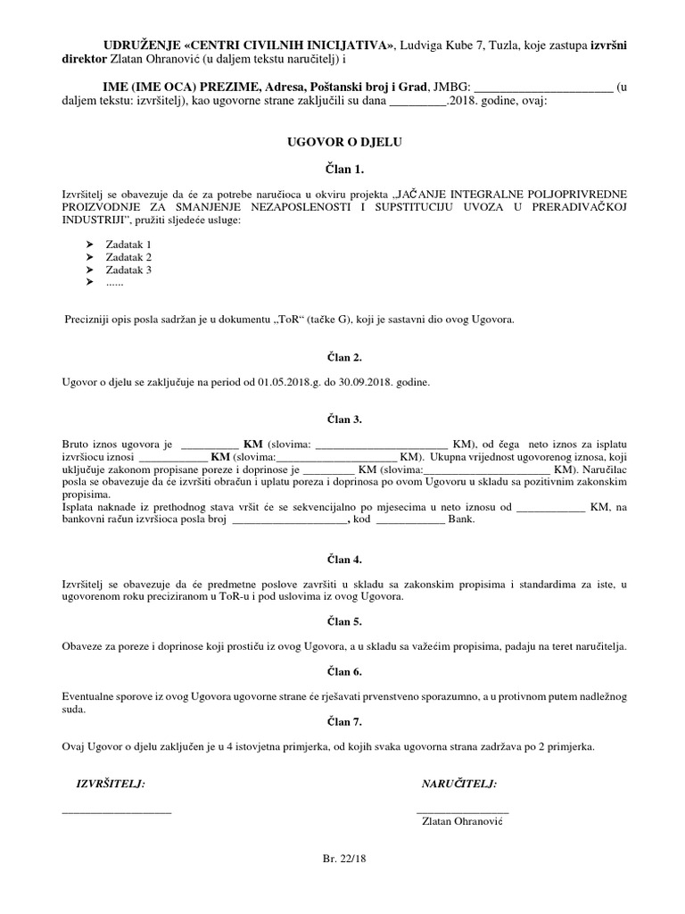 3 Nacrt (Primjer) Ugovora o Djelu | PDF