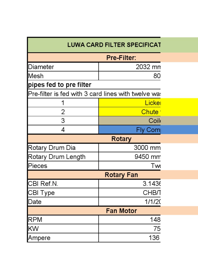 Pre-Filter:: Luwa Card Filter Specifications | PDF