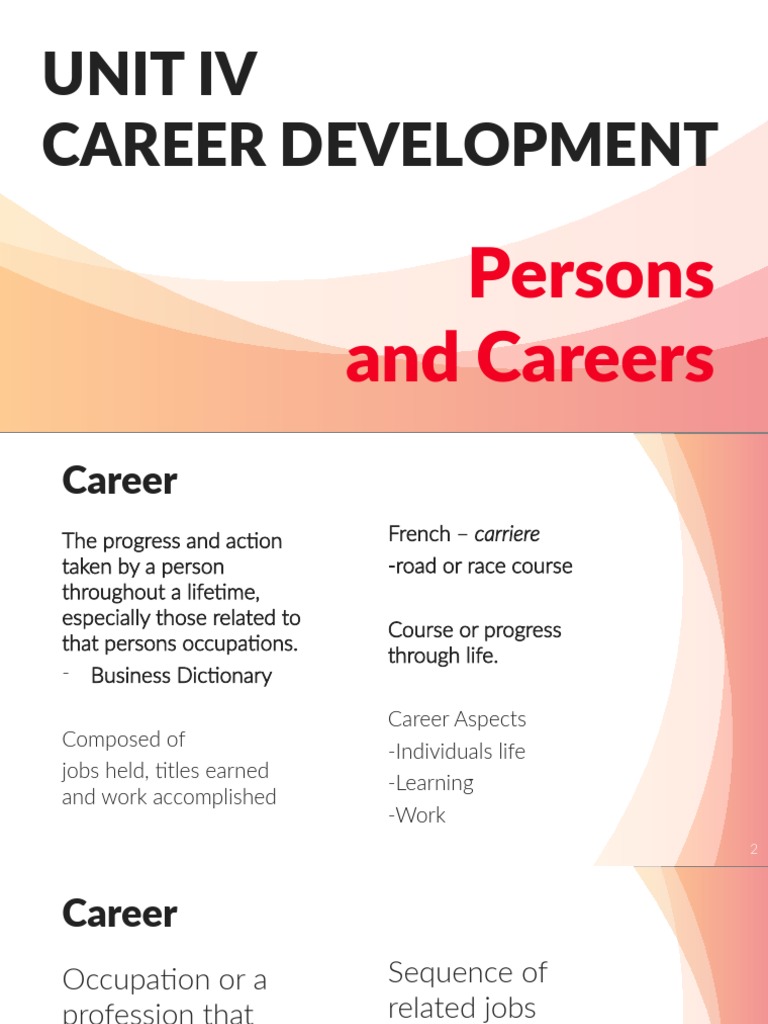 Personal Development: Theory and Practices L12-Persons and Careers ...
