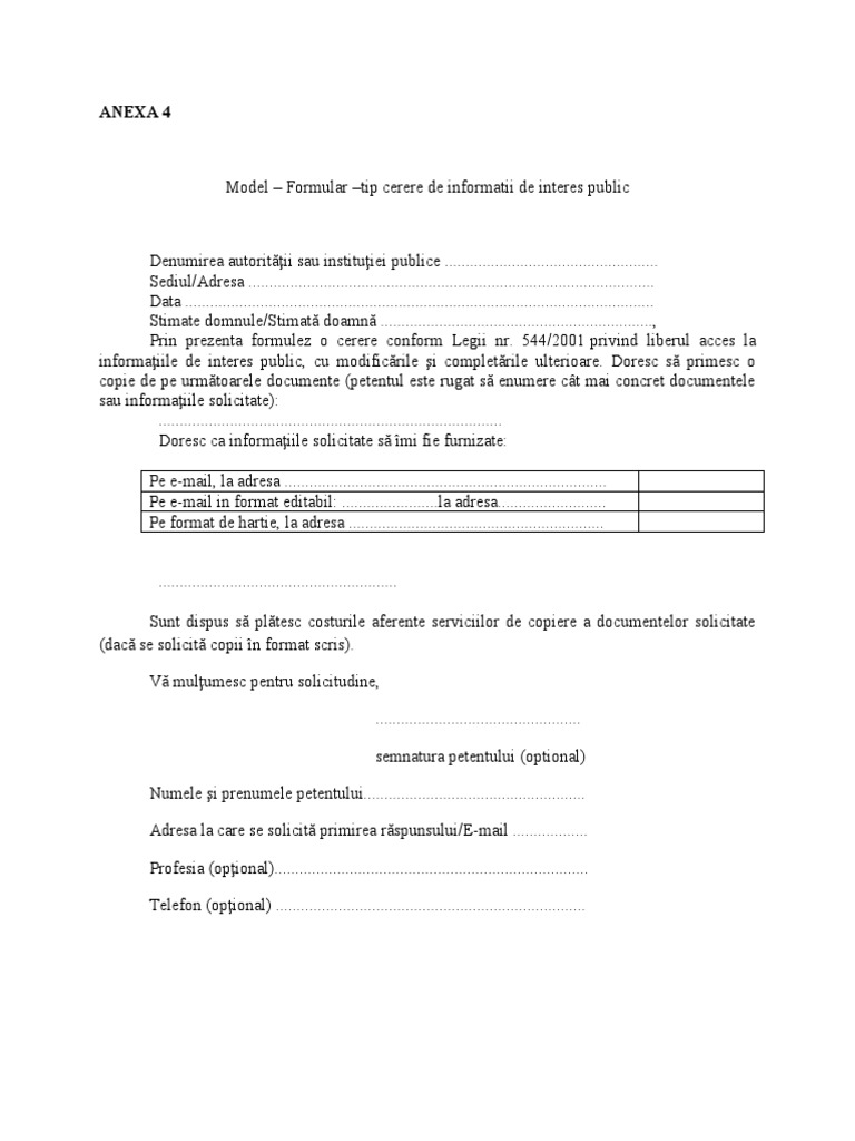 Model - Formular - Tip Cerere de Informatii de Interes Public | PDF