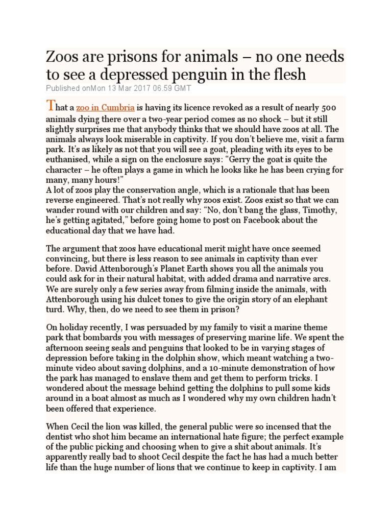 Zoos Are Prisons For Animals | PDF | Zoo | Dolphin