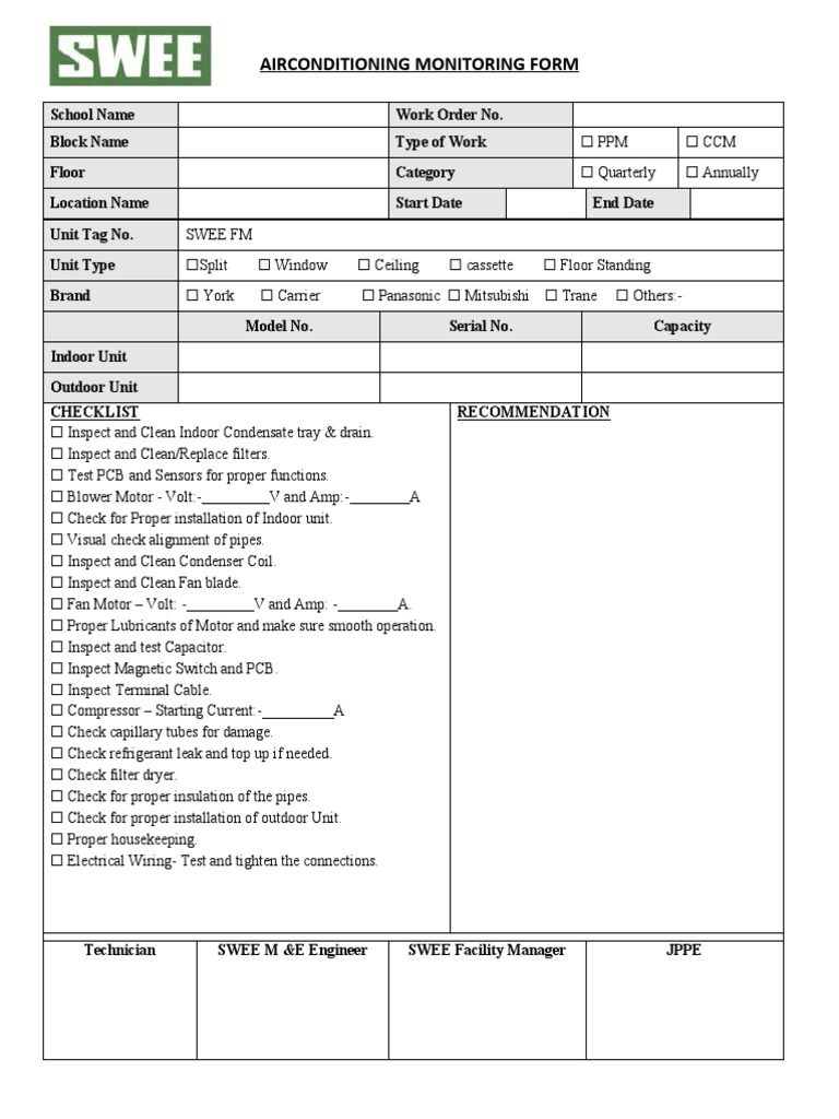 Aircon Form - Updated | PDF